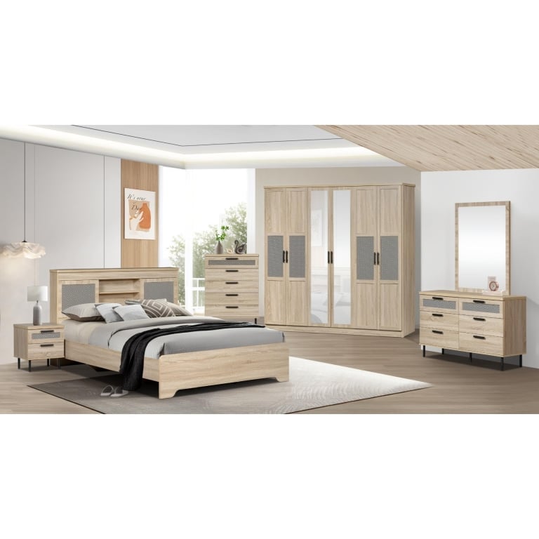 Double Bedroom Natural 6 Pieces without Wardrobe IKAT NATURAL – CityW ...